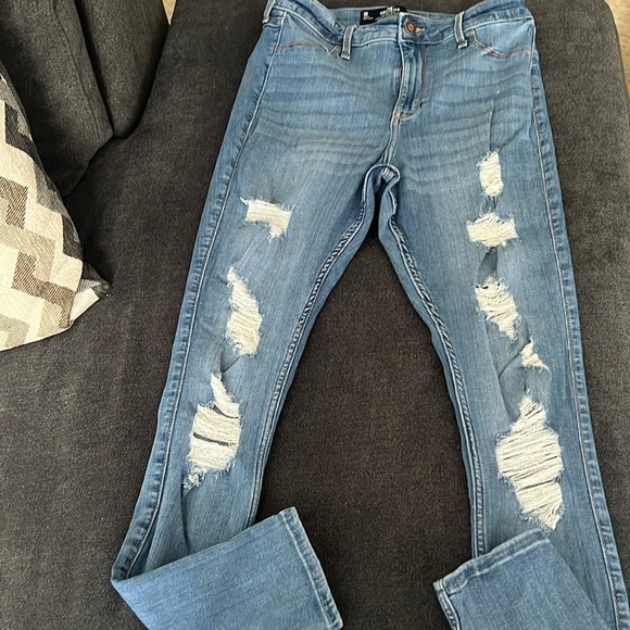 Hollister | Jeans | Blue Jeans Rippes All Down Front Side And Left Butt ...